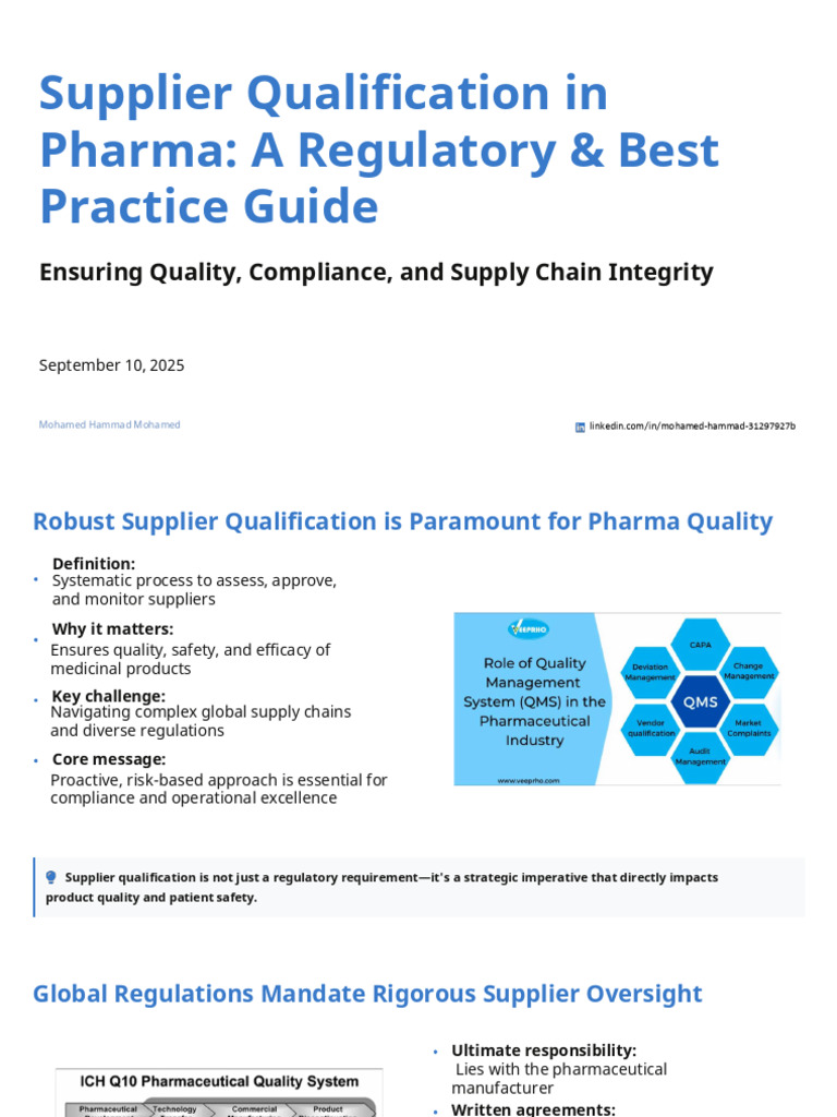 Supplier Qualification Guide for Pharma | PDF | Audit | Regulatory ...