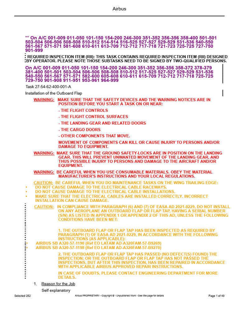 TASK 27-54-62-400-001-A Installation of The Outboard Flap | PDF | Flap (Aeronautics) | Aviation
