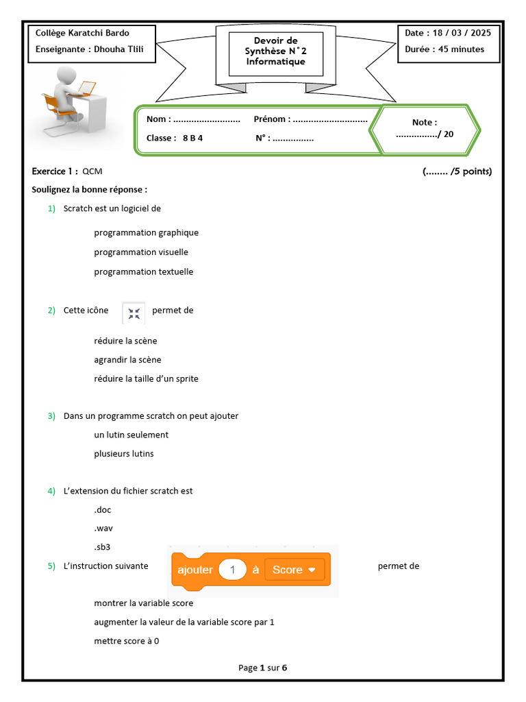 2025 - DS2 - 8 - Scratch (Théorique) | PDF | Scratch (Langage de programation) | Programmation ...