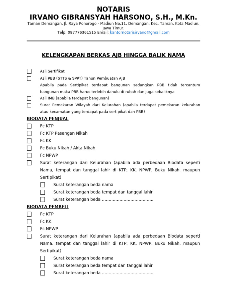 Kelengkapan Berkas AJB dan IMB | PDF