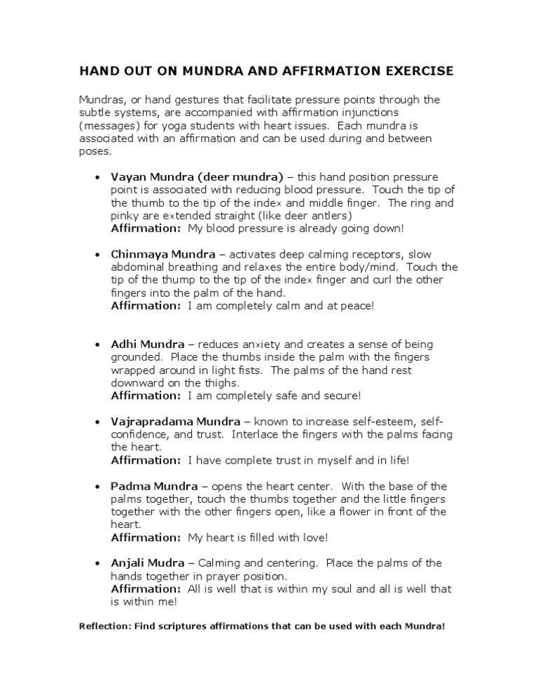 Hand Out On Mundra and Affirmation Exercise | PDF