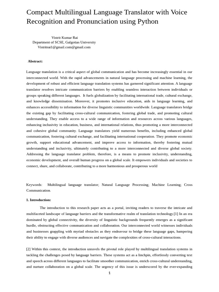 Compact Multilingual Language Translator With Voice Recognition and Pronunciation Using Python ...