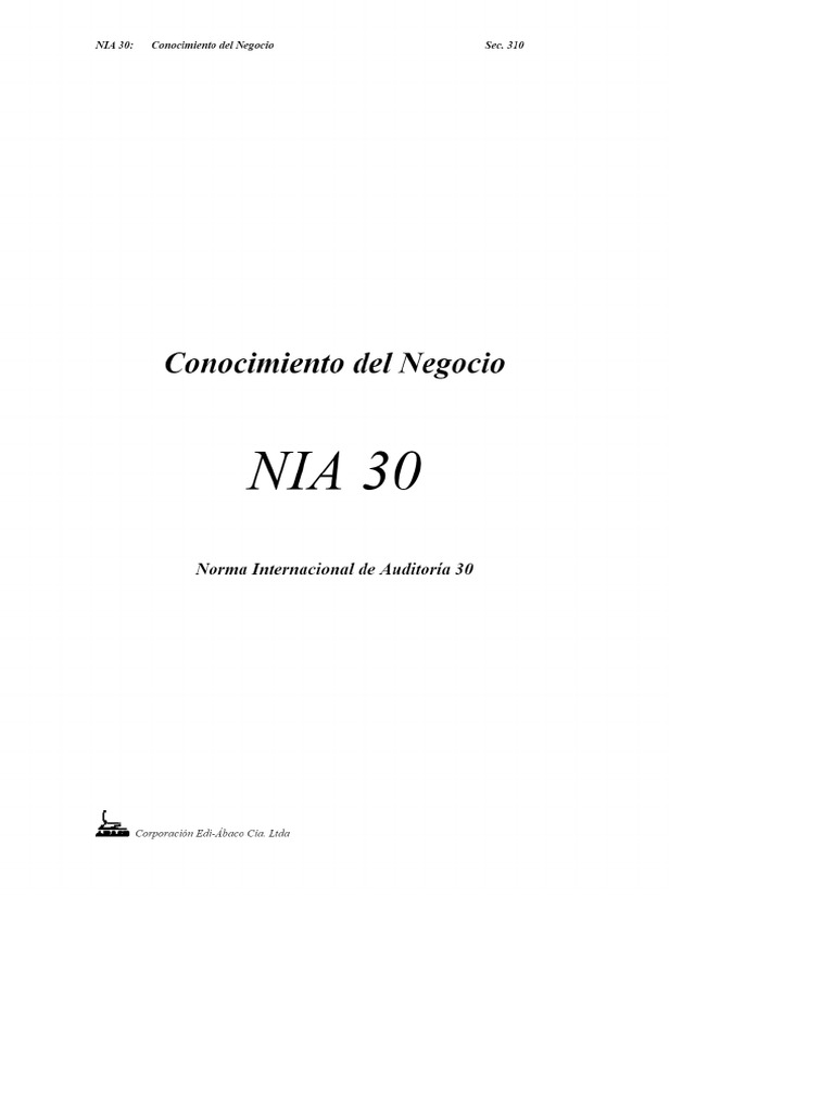 NIA 30 - Conocimiento Del Negocio - Norma de Auditoría | PDF