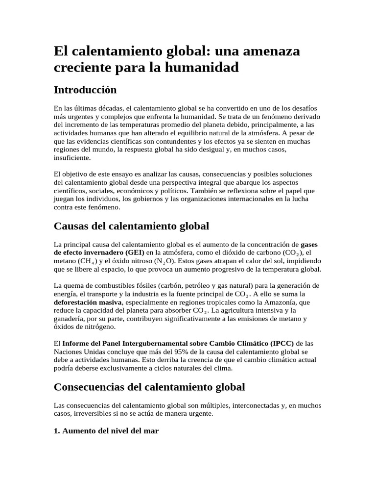 Calentamiento Global: Causas y Soluciones | PDF | Gases de efecto ...