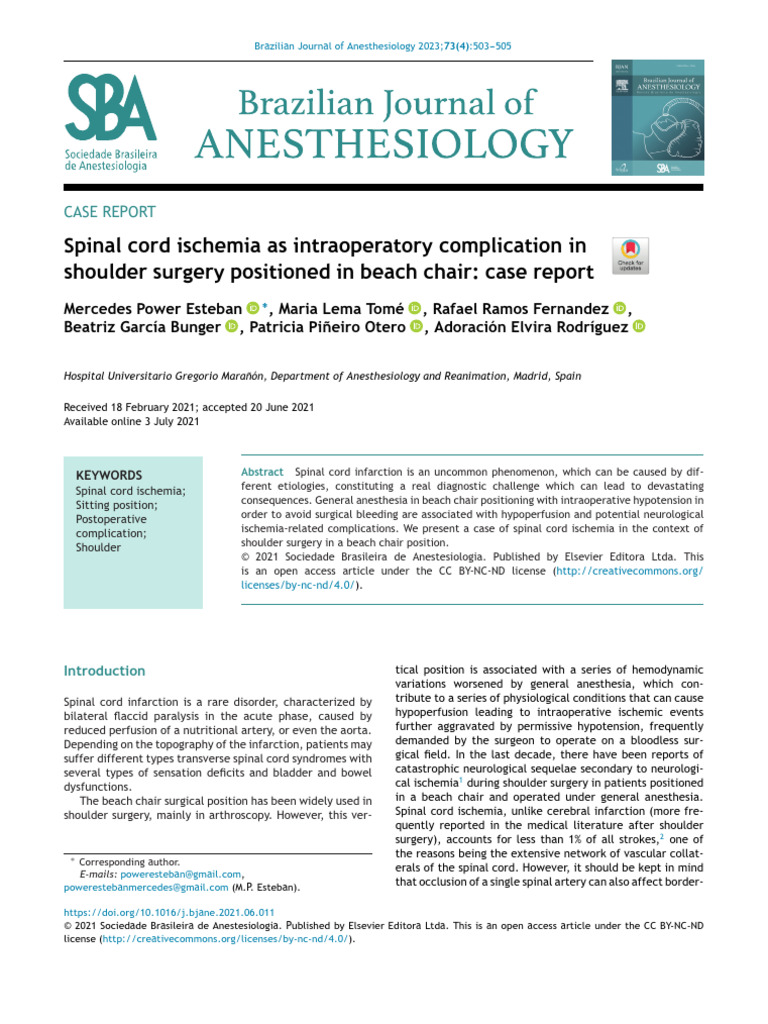 Spinal Ischemia in Beach Chair Surgery | PDF | Anesthesia | Blood Pressure