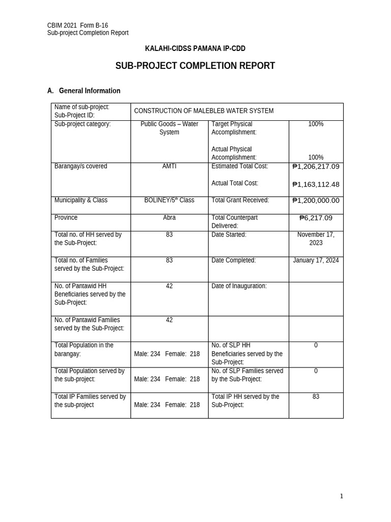 Kalahid-CIDSS Water System Completion Report | PDF