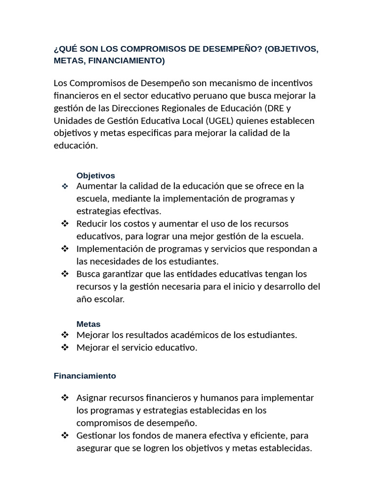 Qué Son Los Compromisos De Desempeño Pdf Escuelas Valores