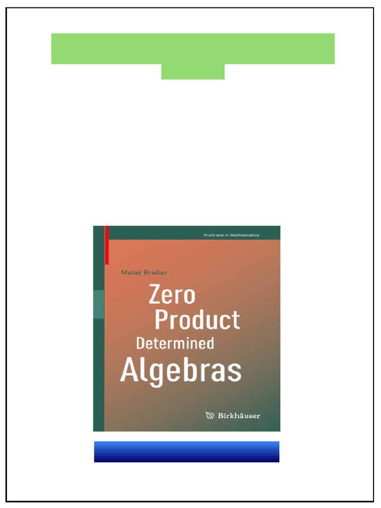 Zero Product Determined Algebras Frontiers in Mathematics 1st Edition ...