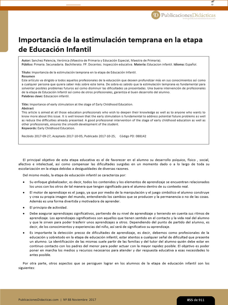 Estimulación Temprana en Educación Infantil | PDF | Aprendizaje ...