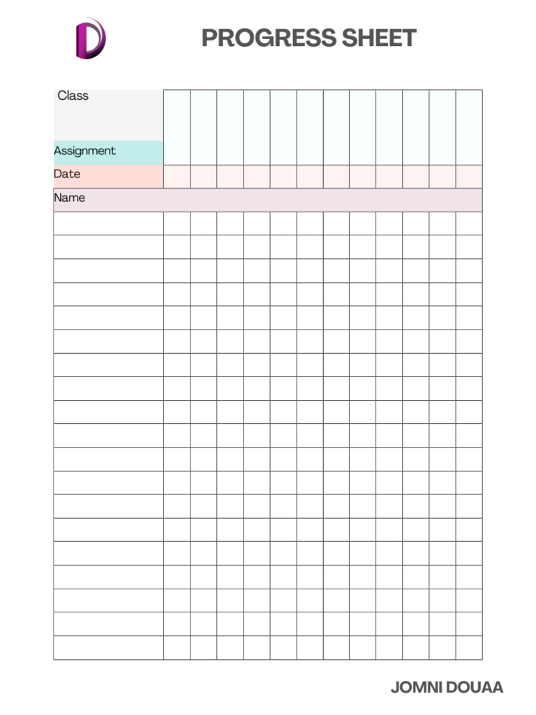 Class Grading Sheet Tracking Assignments in Colorful Simple Style ...