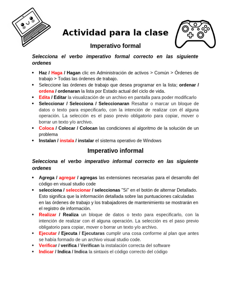 Ejercicios de Imperativo Formal e Informal | PDF
