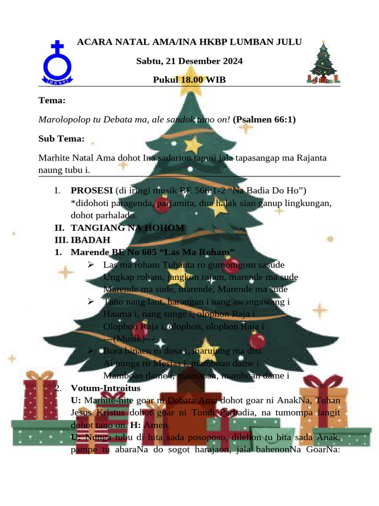 Acara Natal Ama & Ina HKBP Lumban Julu | PDF