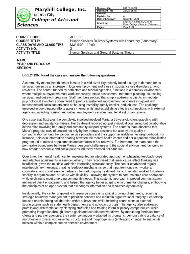 Mc-cas2-As Adc 311 Lec Activity 3 | PDF | Mental Health | System