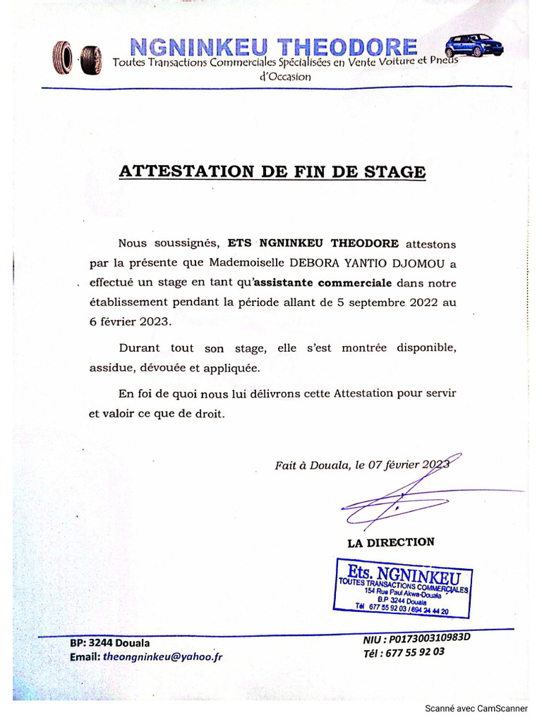 Attestation de Stage Ets Ngninkeu Théodore | PDF