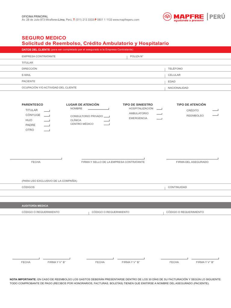 Formulario de Reembolso Mapfre Salud | PDF | Medicina CLINICA ...