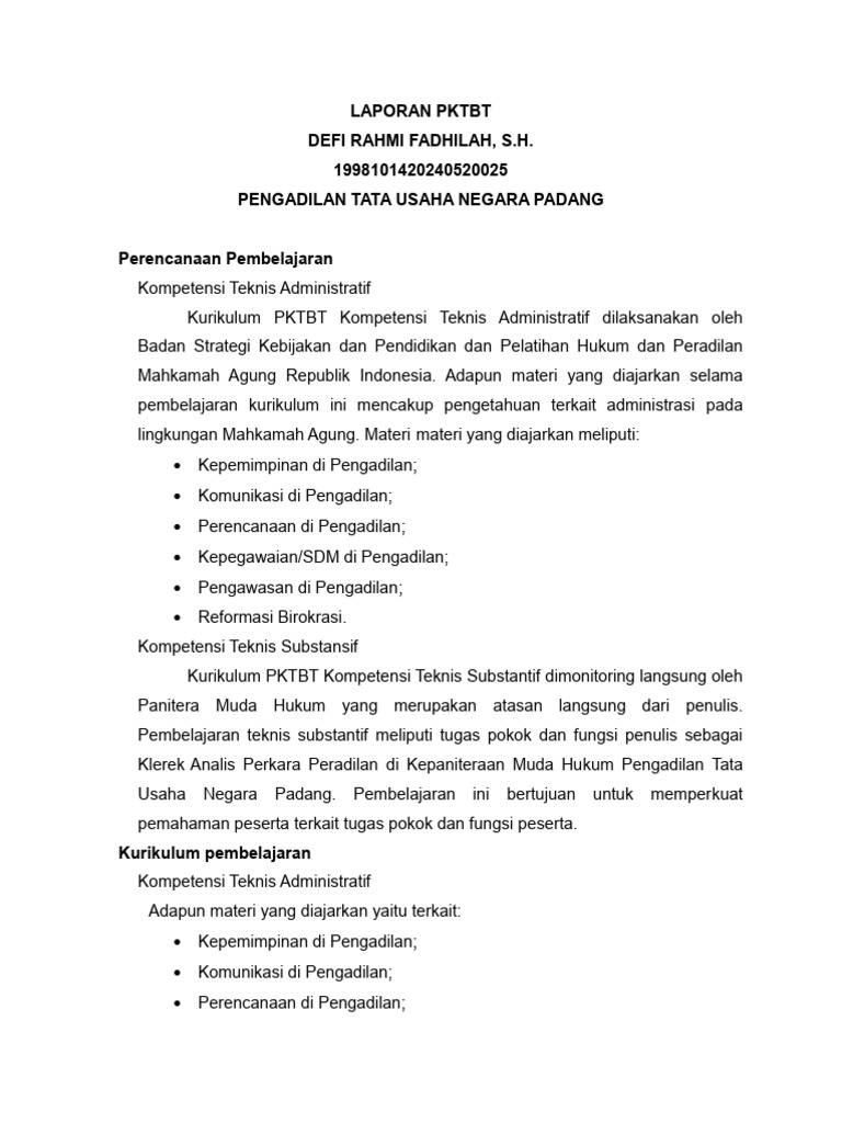 Contoh Laporan PKTBT | PDF