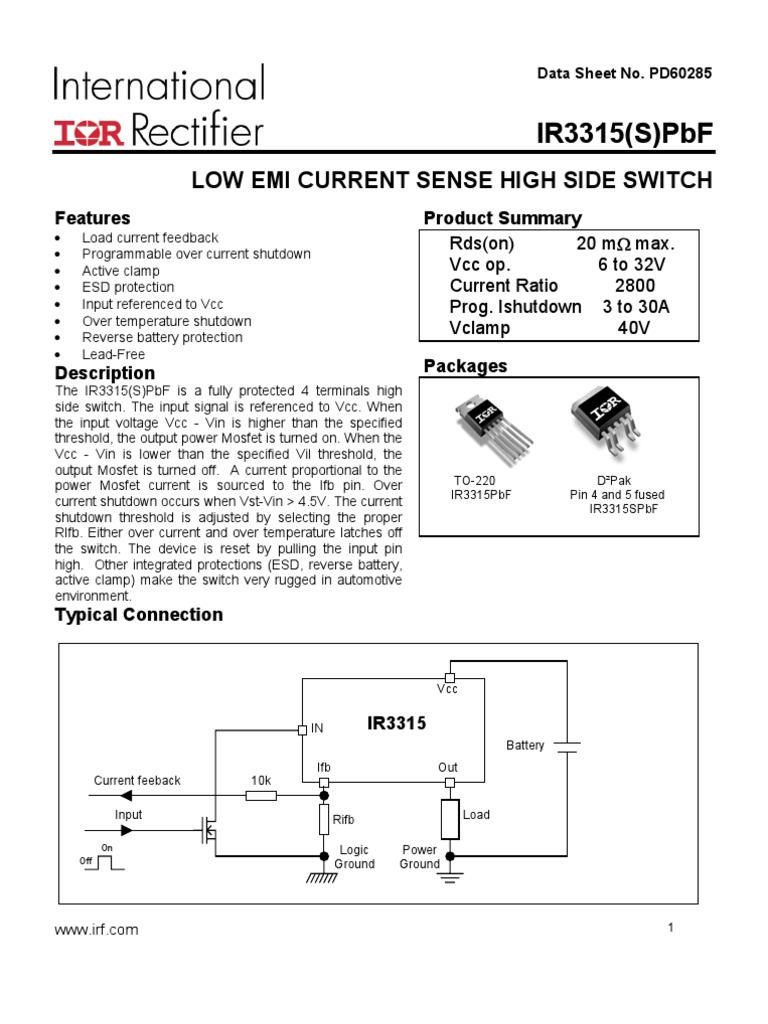 Ir 3315 | PDF | Mosfet | Switch