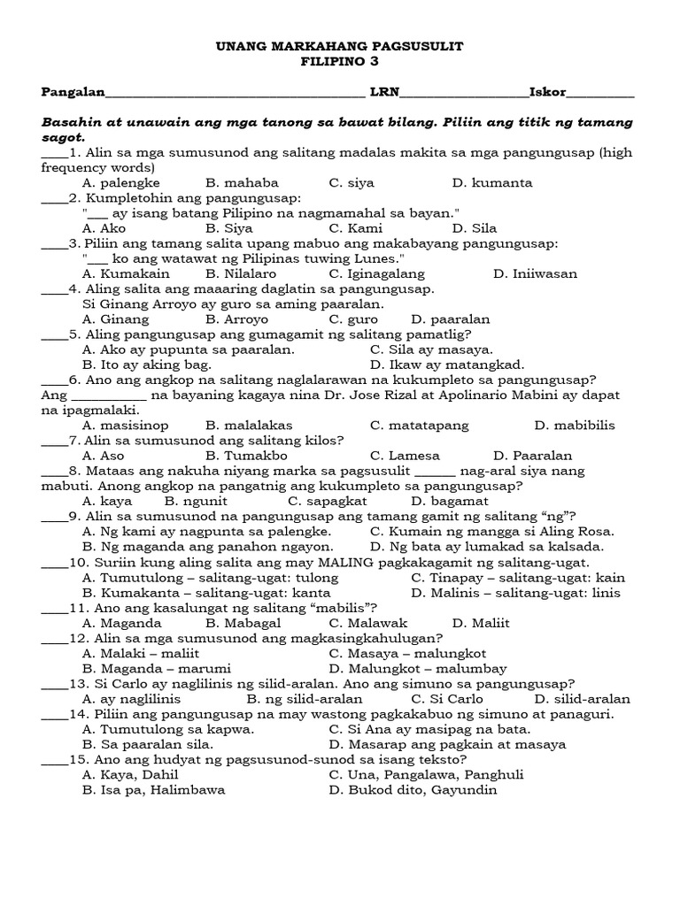 Fil Test Q1 | PDF