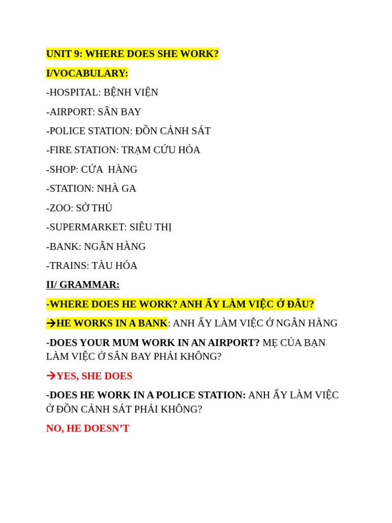 Unit 9 - Where Does He Work | PDF