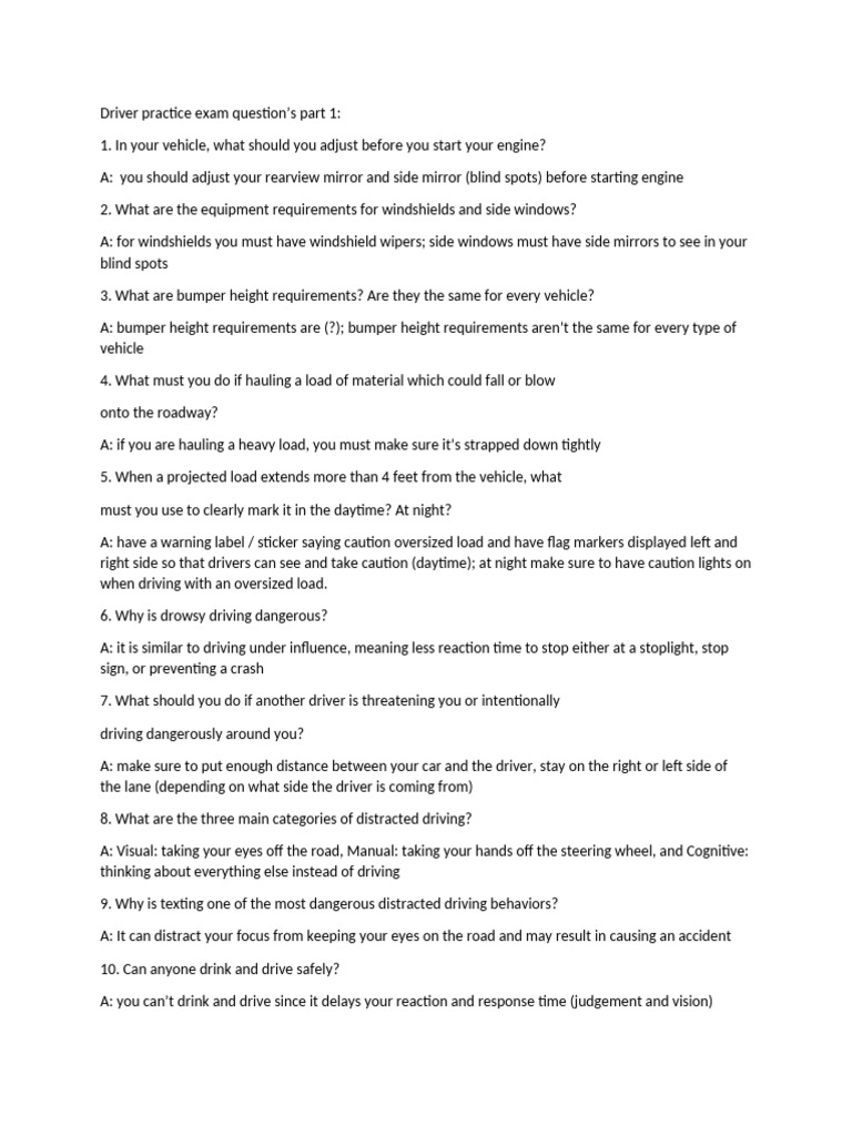 Driver Practice Exam Questions Part 1 & 2 | PDF | Traffic | Traffic Light