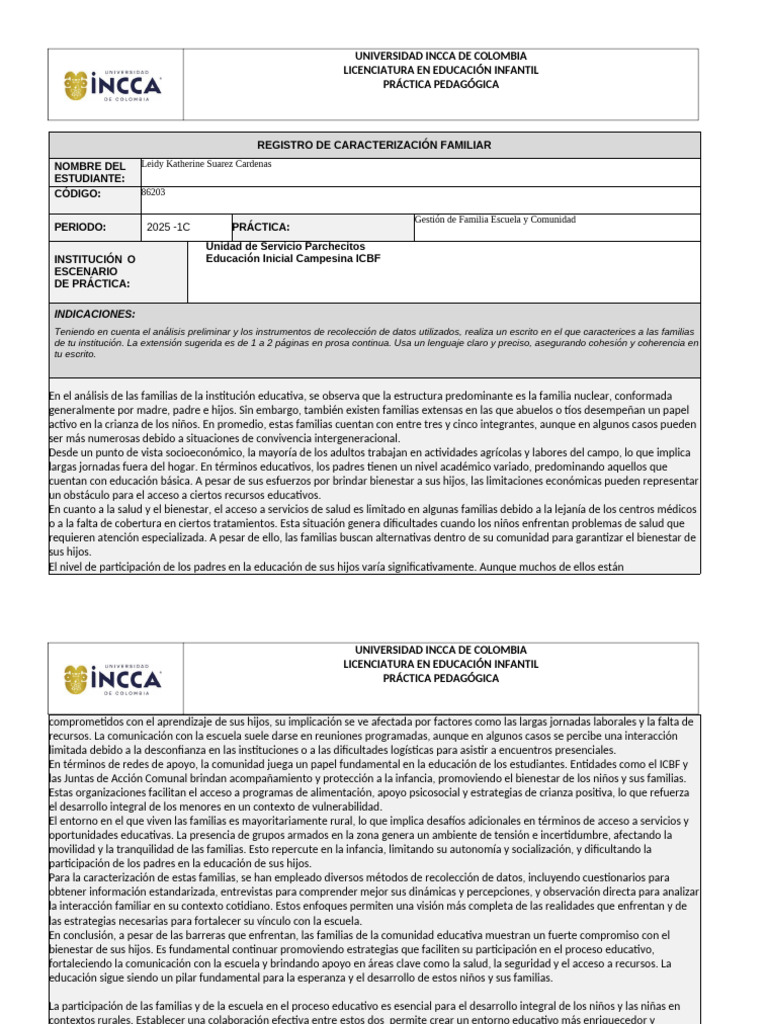 Formato Caracterizacion Familiar - Katherine - Suarez - Cardenas - Practica - Gestion de Familia ...