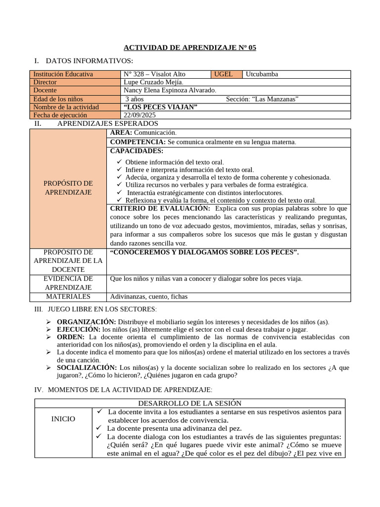 Sesión N°06 Los Pecen Viajan | PDF | Aprendizaje | Educación de la ...