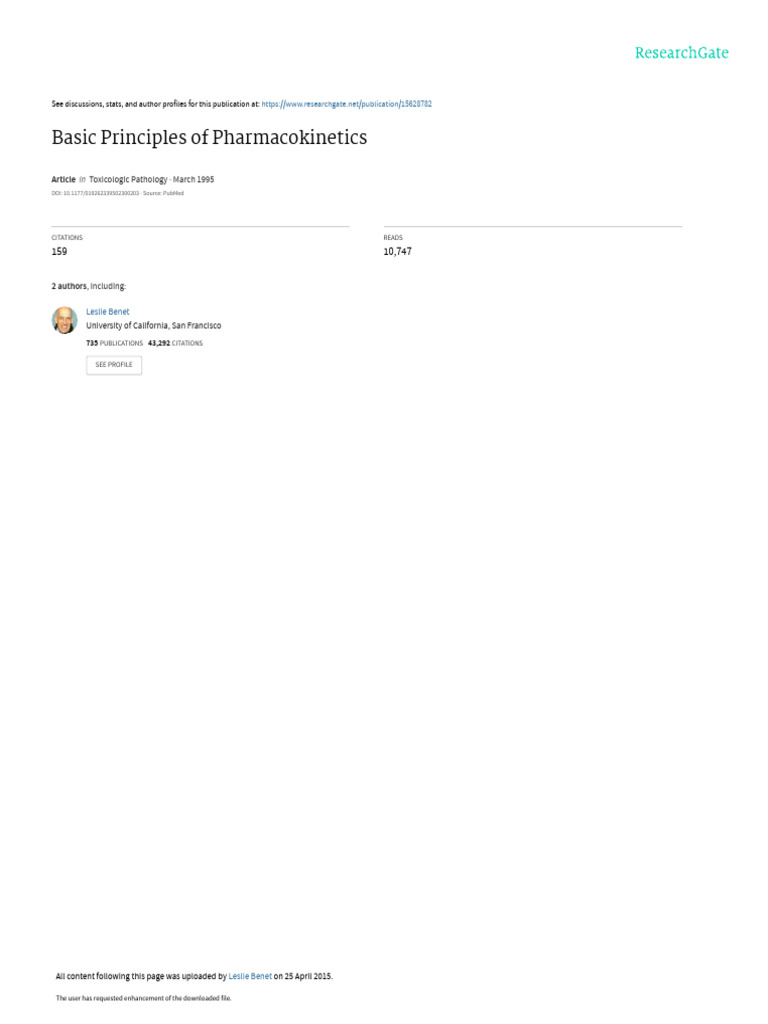 Basic Principles of Pharmacokinetics | PDF | Pharmacokinetics | Bioavailability