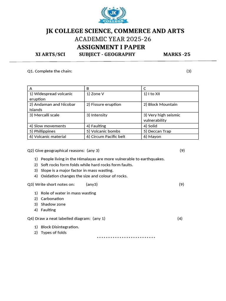 Geography Assignment for XI Arts/Science | PDF