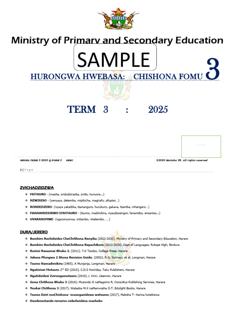 Chishona Form 3 Term 3 Guide | PDF | Languages | Foreign Language Studies