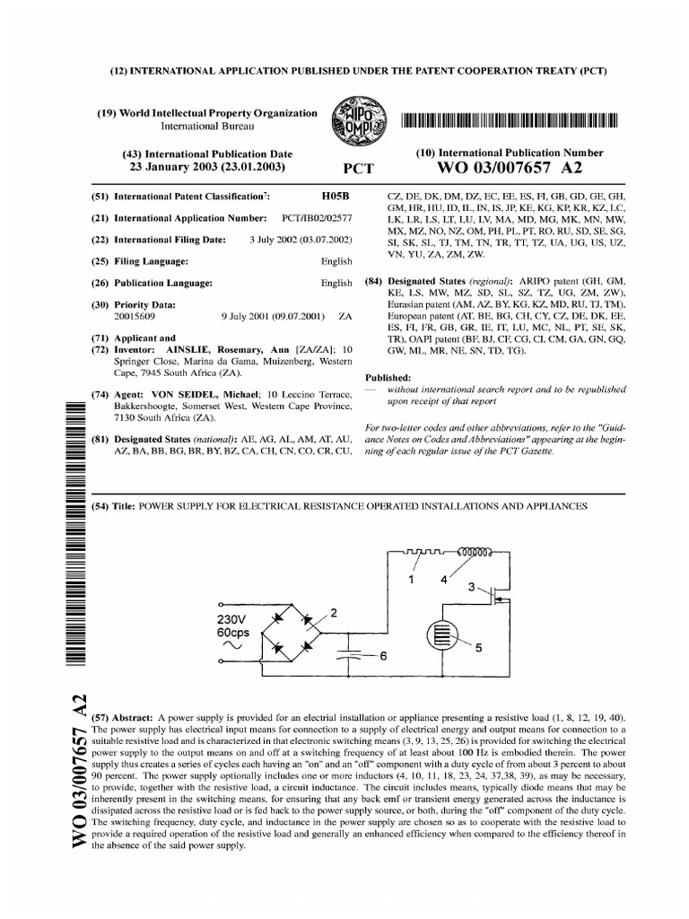 WO2003007657A2-power Supply For Electrical Resistance Operated ...