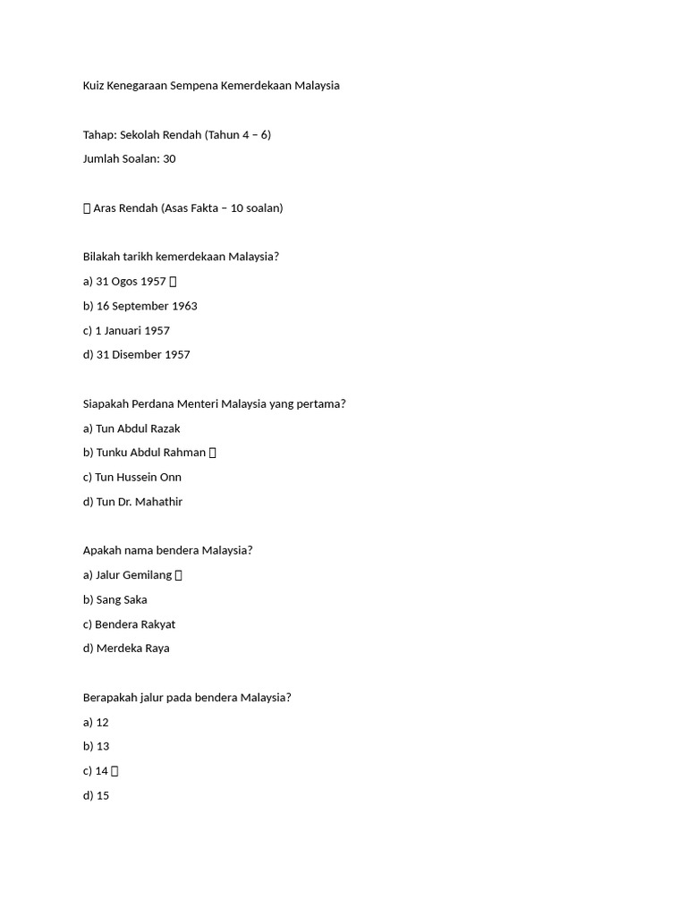 Kuiz Merdeka | PDF