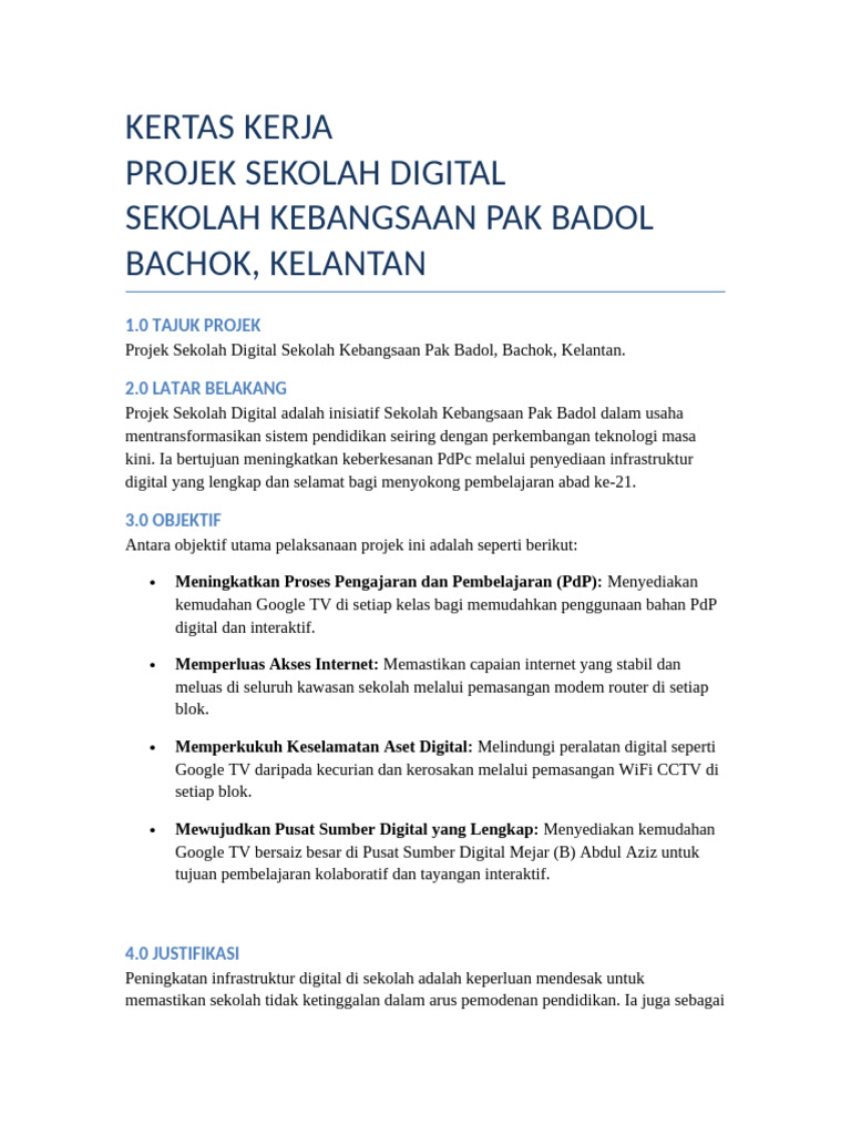 Kertas Kerja Terperinci Projek Sekolah Digital SK Pak Badol | PDF