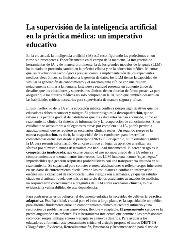 La Supervisión de La Inteligencia Artificial en La Práctica Médica ...