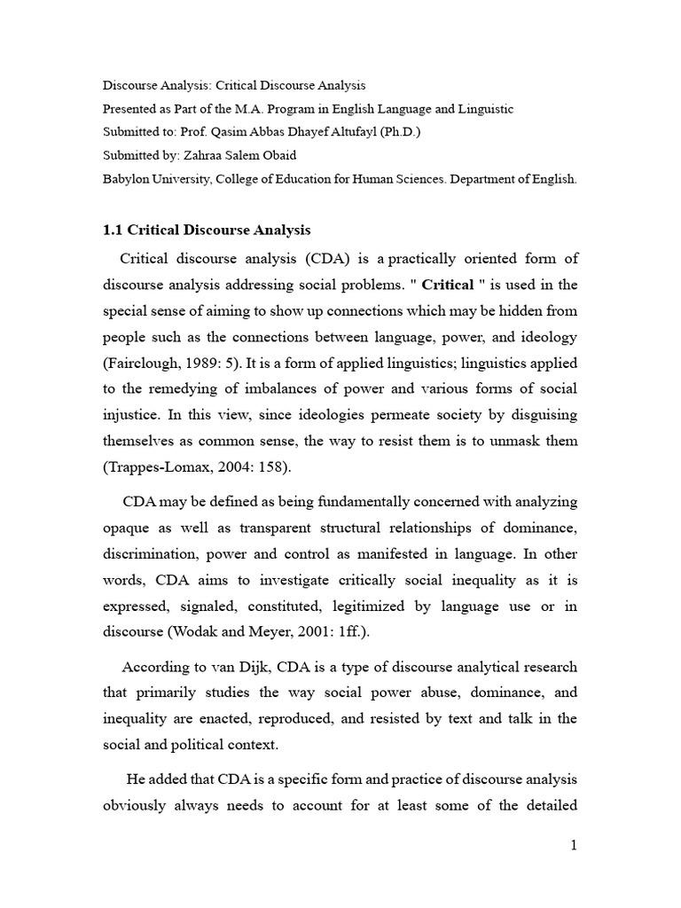 Critical Discourse Analysis | PDF | Discourse | Liberal Arts Education