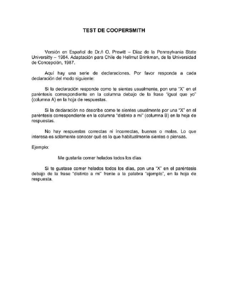 Test de Coopersmith 2 | PDF