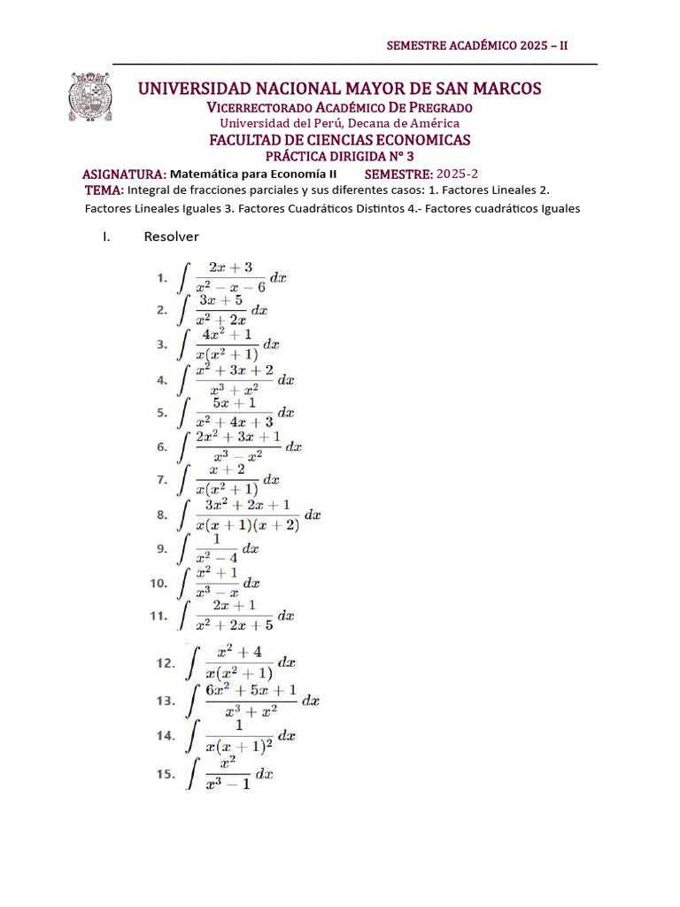 Semana 3 UNMSM Ejercicios. AA JR 2025 2 | PDF | Integral | Costo marginal