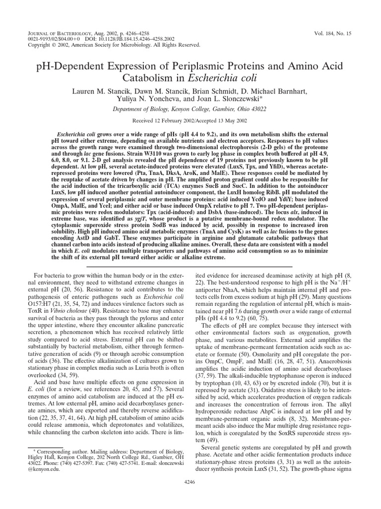 pH-Dependent Expression of Periplasmic Proteins and Amino Acid | PDF ...