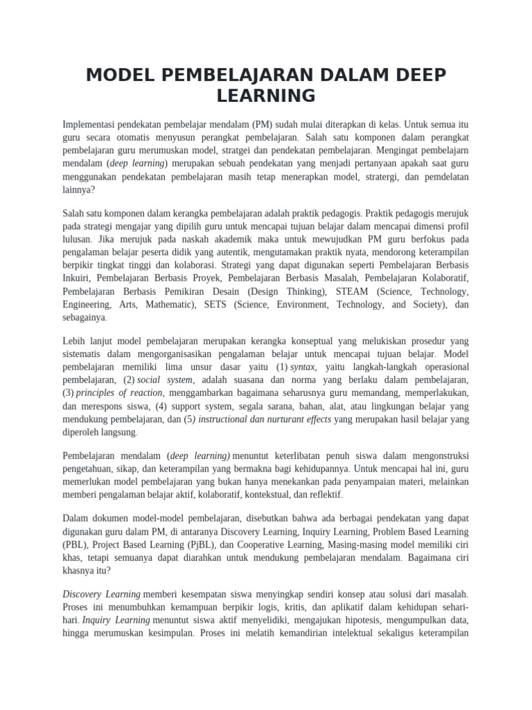 Model Pembelajaran Dalam Deep Learning | PDF