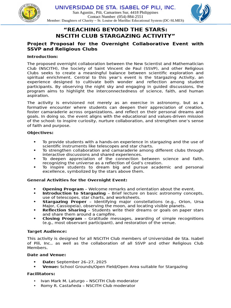 Stargazing Proposal for Student Event | PDF | Amateur Astronomy | Astronomy