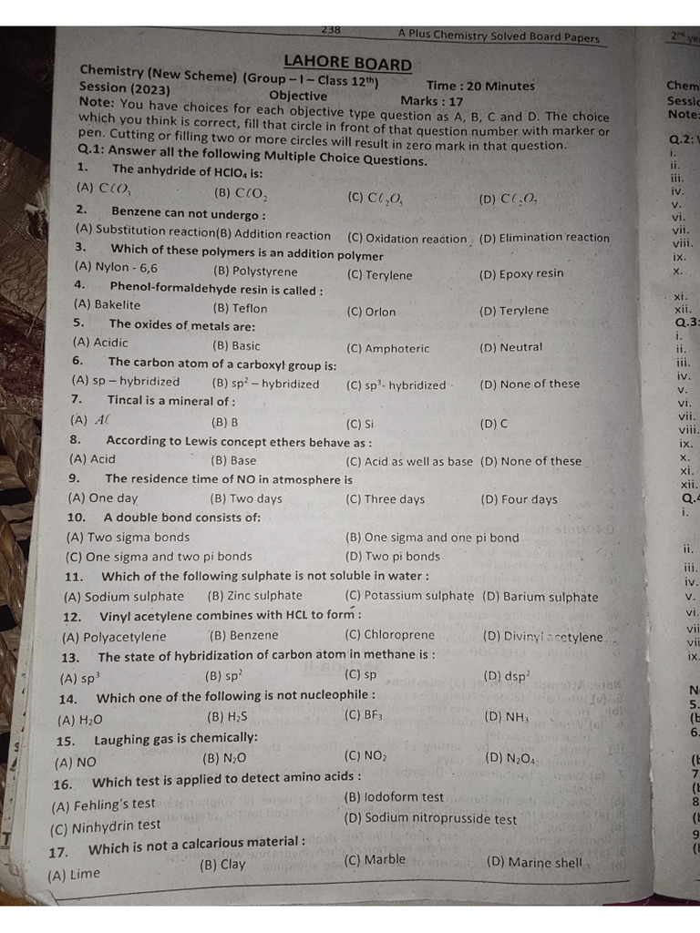 Chemistry MCQ Class 12 | PDF