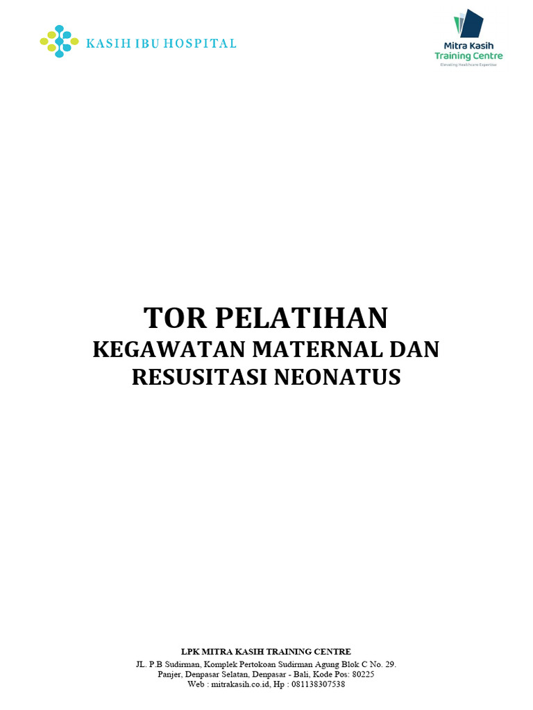 Tor - Pelatihan Kegawatan Maternal & Resusitasi Neonatus Agustus 2025 | PDF