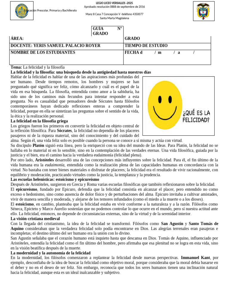 Guia de Filosofia La Felicidad | PDF | Felicidad | Tomás de Aquino