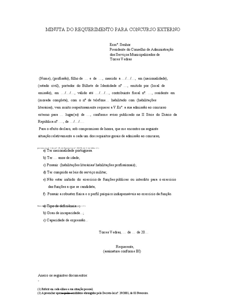 requerimento para concurso externo
