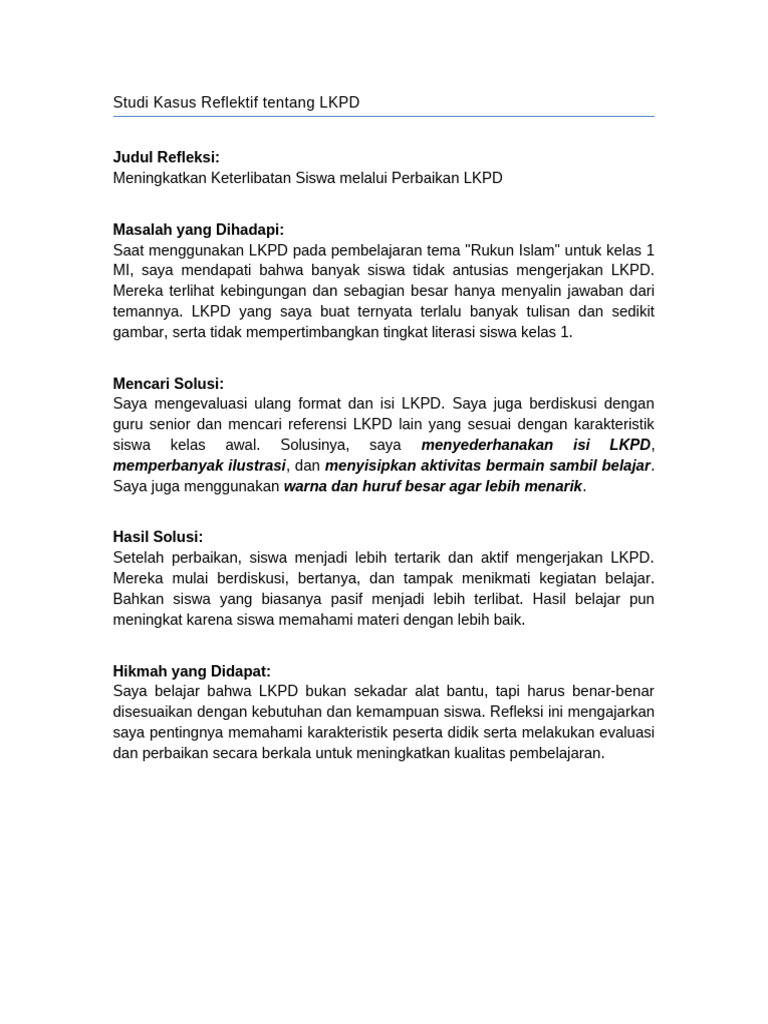 Studi Kasus Reflektif LKPD | PDF