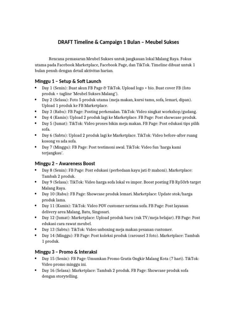 DRAFT Timeline Campaign Meubel Sukses | PDF