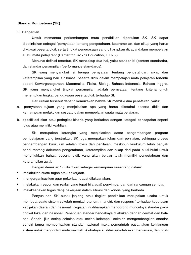 Pengertian Standar Kompetensi Pendidikan | PDF