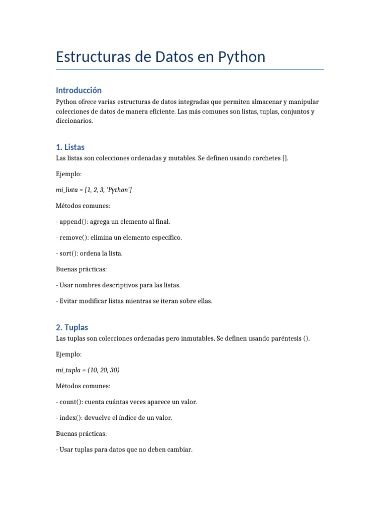 Tutorial Estructuras de Datos en Python | PDF