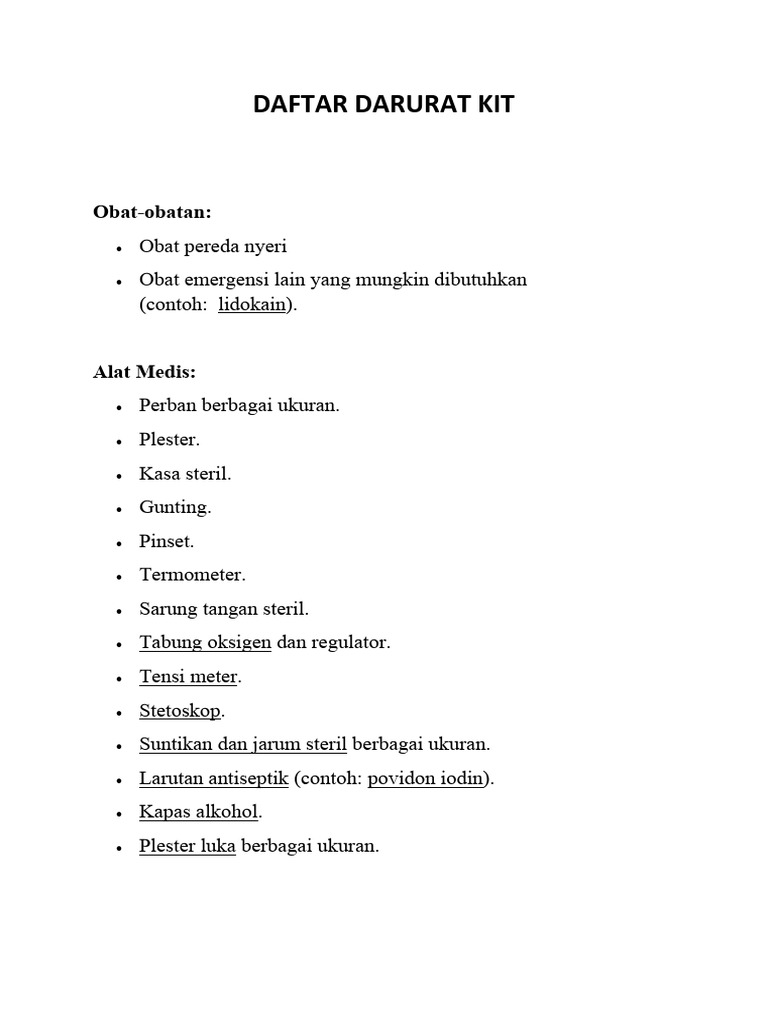 Daftar Kit Darurat Medis Lengkap | PDF