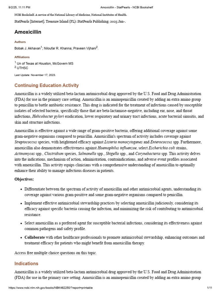 Amoxicillin: Uses and Efficacy Overview | PDF | Streptococcus | Penicillin