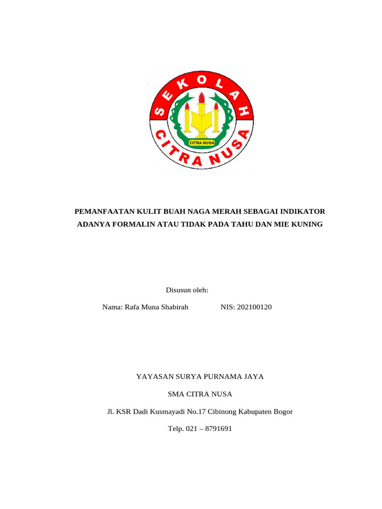 Kulit Buah Naga Merah Indikator Formalin | PDF